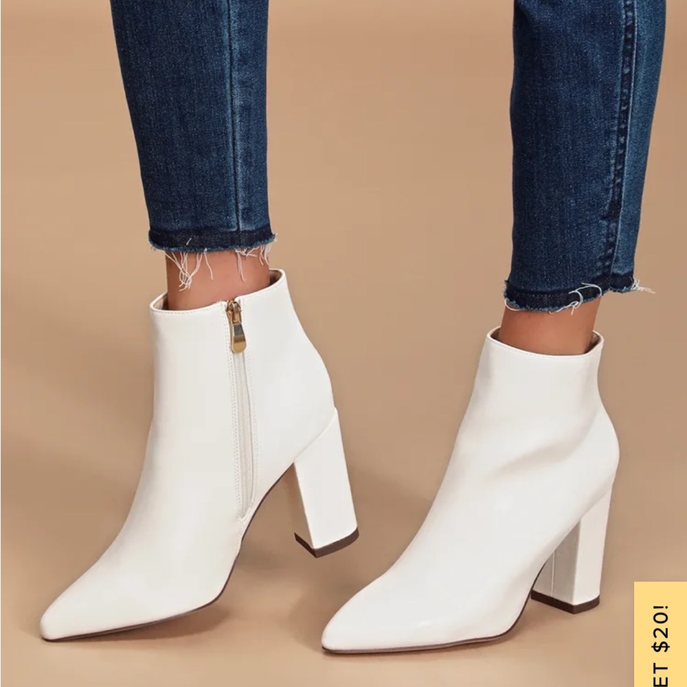 Lulus Ottava White Block Heel Booties - Gem